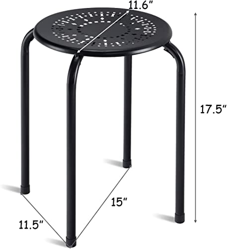 COSTWAY 6-Pack Steel Stack Stools, 17.5-Inch Height Portable Stackable Backless School Stools with Daisy Design, Round Classroom Decoration Stools Set of 6 for Kids Children Students, Black