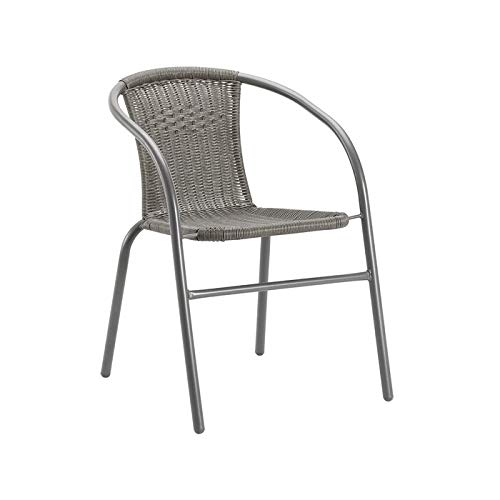 Pack of 6 Gray Wicker Rattan Indoor-Outdoor Dining Chairs | Patio Dining Chairs | Outdoor Restaurant Stackable Chairs. Deck Chairs (6)