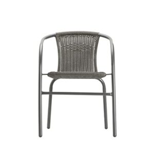 Pack of 6 Gray Wicker Rattan Indoor-Outdoor Dining Chairs | Patio Dining Chairs | Outdoor Restaurant Stackable Chairs. Deck Chairs (6)