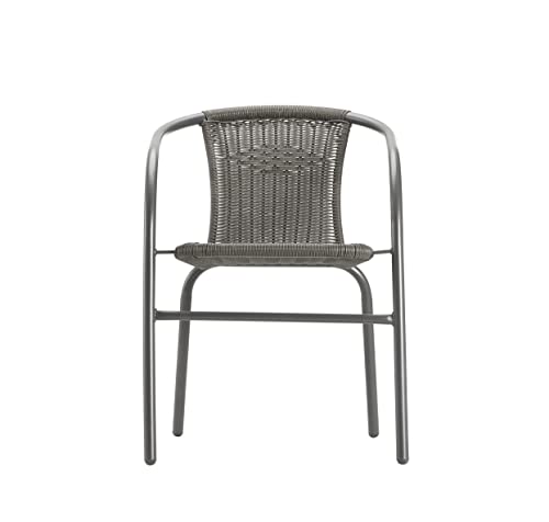 Pack of 6 Gray Wicker Rattan Indoor-Outdoor Dining Chairs | Patio Dining Chairs | Outdoor Restaurant Stackable Chairs. Deck Chairs (6)