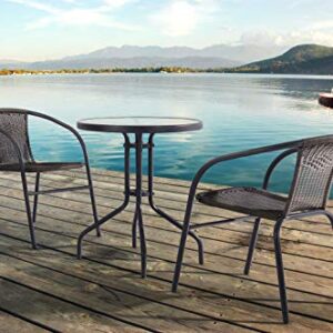 Pack of 6 Gray Wicker Rattan Indoor-Outdoor Dining Chairs | Patio Dining Chairs | Outdoor Restaurant Stackable Chairs. Deck Chairs (6)