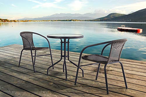 Pack of 6 Gray Wicker Rattan Indoor-Outdoor Dining Chairs | Patio Dining Chairs | Outdoor Restaurant Stackable Chairs. Deck Chairs (6)