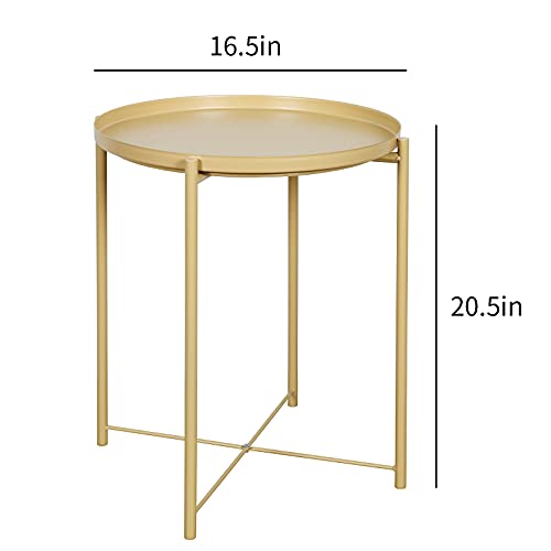 Rainbow Sophia End Table, Metal Side Table with Removable Round Tray, Accent Table for Living Room, Yellow