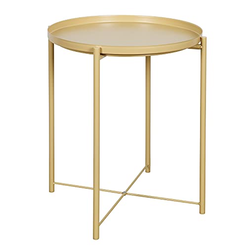 Rainbow Sophia End Table, Metal Side Table with Removable Round Tray, Accent Table for Living Room, Yellow