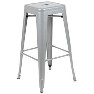 Flash Furniture Lily 30" High Metal Indoor Bar Stool in Silver - Stackable Set of 4