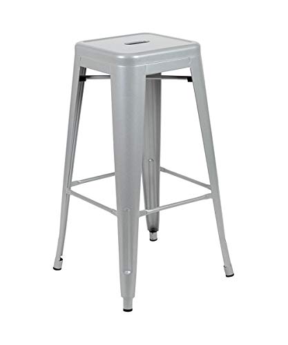 Flash Furniture Lily 30" High Metal Indoor Bar Stool in Silver - Stackable Set of 4