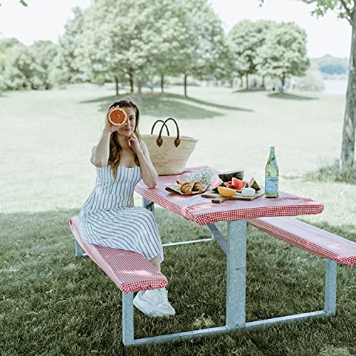 Fitted Vinyl Picnic Tablecloth and Bench Covers for 6 Foot Tables | Ideal for Outdoor Dining, Camping, RVs