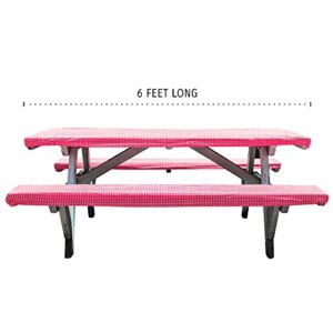 Fitted Vinyl Picnic Tablecloth and Bench Covers for 6 Foot Tables | Ideal for Outdoor Dining, Camping, RVs