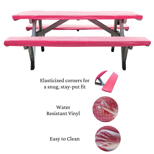 Fitted Vinyl Picnic Tablecloth and Bench Covers for 6 Foot Tables | Ideal for Outdoor Dining, Camping, RVs