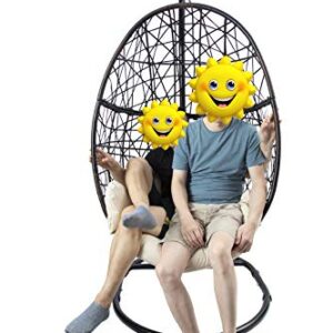 LUCKYBERRY Outdoor Wicker Tear Drop Hanging Egg Chair Color Cushion Beige