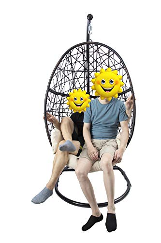 LUCKYBERRY Outdoor Wicker Tear Drop Hanging Egg Chair Color Cushion Beige