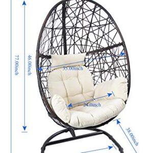 LUCKYBERRY Outdoor Wicker Tear Drop Hanging Egg Chair Color Cushion Beige