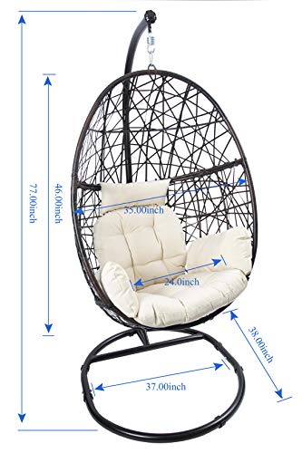 LUCKYBERRY Outdoor Wicker Tear Drop Hanging Egg Chair Color Cushion Beige