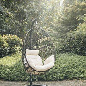 LUCKYBERRY Outdoor Wicker Tear Drop Hanging Egg Chair Color Cushion Beige