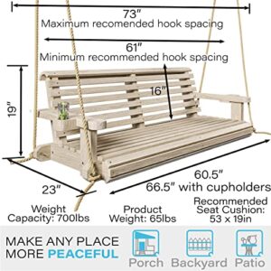 Porchgate Amish Heavy Duty 800 Lb Roll Comfort Treated Porch Swing W/ Ropes (5 Foot, Unfinished)