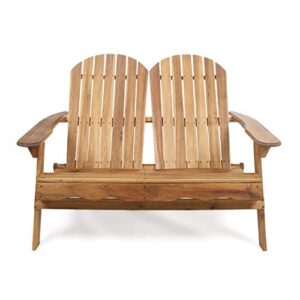 christopher knight home malibu outdoor acacia wood adirondack loveseat, natural stained