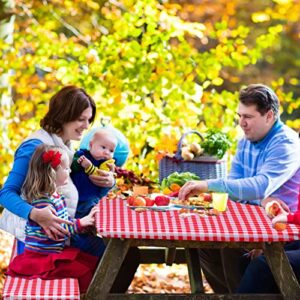 TURSTIN 3 Pieces 72 Inch Vinyl Picnic Table and Bench Fitted Tablecloth Cover Elastic Plastic Tablecloth Waterproof Checkered Table Cover for Picnic Indoor Outdoor Dining, Red and White