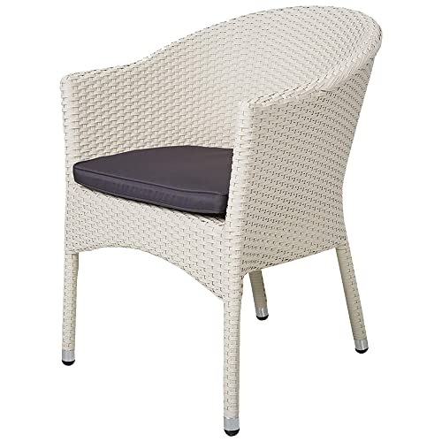 TRY & DO Patio Wicker Chair with Armrest Outdoor Rattan Dining Chair with Seat Cushion Garden Furniture for Garden, Balcony, Lawn and Indoors-1 Pack (White)