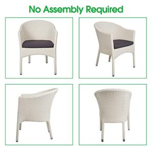 TRY & DO Patio Wicker Chair with Armrest Outdoor Rattan Dining Chair with Seat Cushion Garden Furniture for Garden, Balcony, Lawn and Indoors-1 Pack (White)