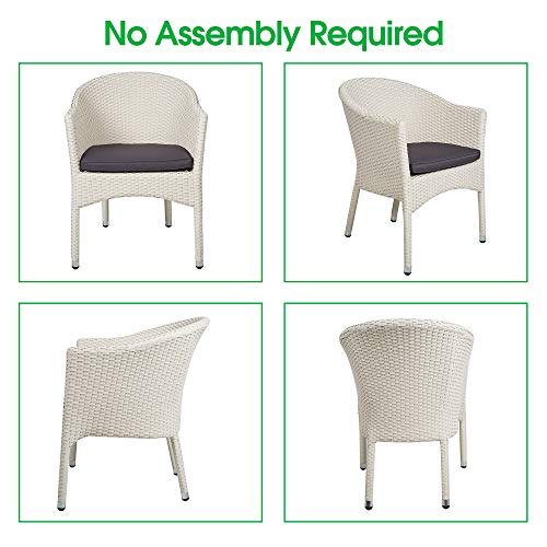 TRY & DO Patio Wicker Chair with Armrest Outdoor Rattan Dining Chair with Seat Cushion Garden Furniture for Garden, Balcony, Lawn and Indoors-1 Pack (White)