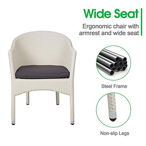 TRY & DO Patio Wicker Chair with Armrest Outdoor Rattan Dining Chair with Seat Cushion Garden Furniture for Garden, Balcony, Lawn and Indoors-1 Pack (White)