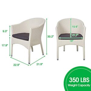 TRY & DO Patio Wicker Chair with Armrest Outdoor Rattan Dining Chair with Seat Cushion Garden Furniture for Garden, Balcony, Lawn and Indoors-1 Pack (White)