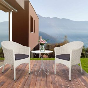 TRY & DO Patio Wicker Chair with Armrest Outdoor Rattan Dining Chair with Seat Cushion Garden Furniture for Garden, Balcony, Lawn and Indoors-1 Pack (White)