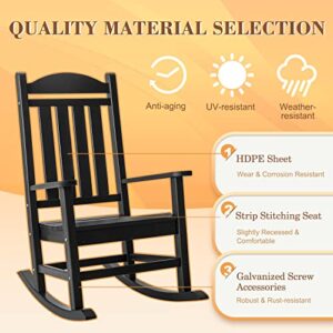 Flamaker Outdoor Rocking Chair All-Weather Patio Rocker Chairs Oversized with Widened Armrests for Lawn Patio Garden Beach Backyard Porch Fire Pit (Black)