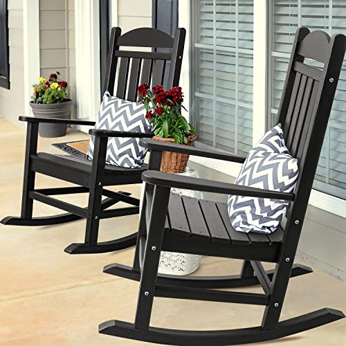 Flamaker Outdoor Rocking Chair All-Weather Patio Rocker Chairs Oversized with Widened Armrests for Lawn Patio Garden Beach Backyard Porch Fire Pit (Black)