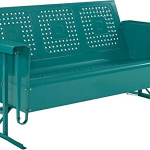 Crosley Furniture CO1023-TU Bates Retro Metal Outdoor Sofa Glider, Turquoise Gloss