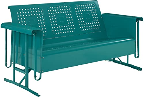 Crosley Furniture CO1023-TU Bates Retro Metal Outdoor Sofa Glider, Turquoise Gloss