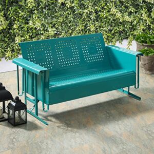 Crosley Furniture CO1023-TU Bates Retro Metal Outdoor Sofa Glider, Turquoise Gloss