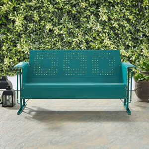 Crosley Furniture CO1023-TU Bates Retro Metal Outdoor Sofa Glider, Turquoise Gloss