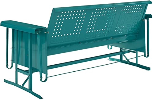 Crosley Furniture CO1023-TU Bates Retro Metal Outdoor Sofa Glider, Turquoise Gloss