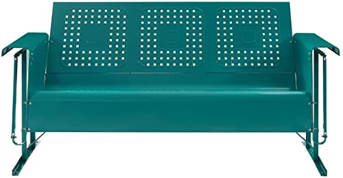 Crosley Furniture CO1023-TU Bates Retro Metal Outdoor Sofa Glider, Turquoise Gloss