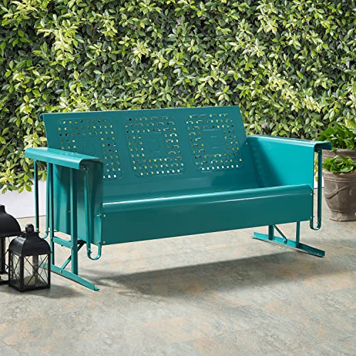 Crosley Furniture CO1023-TU Bates Retro Metal Outdoor Sofa Glider, Turquoise Gloss