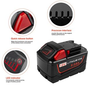 ARyee 2Pack 18V 9.0Ah M18 Replacement Battery Compatible with Milwaukee Lithium Battery Power Tools 48-11-1820 48-11-1840 48-11-1850 48-11-1828 48-11-1815 Cordless Tool Batteries