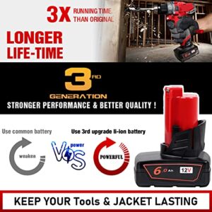 TenHutt 【3RD-Upgrade!】 2Pack 6.0Ah Replacement Battery for Milwaukee M12 12V Lithium Battery Compatible with XC 48-11-2440 48-11-2402 48-11-2460 12-Volt M12 Cordless Power Tools