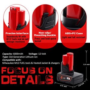 TenHutt 【3RD-Upgrade!】 2Pack 6.0Ah Replacement Battery for Milwaukee M12 12V Lithium Battery Compatible with XC 48-11-2440 48-11-2402 48-11-2460 12-Volt M12 Cordless Power Tools