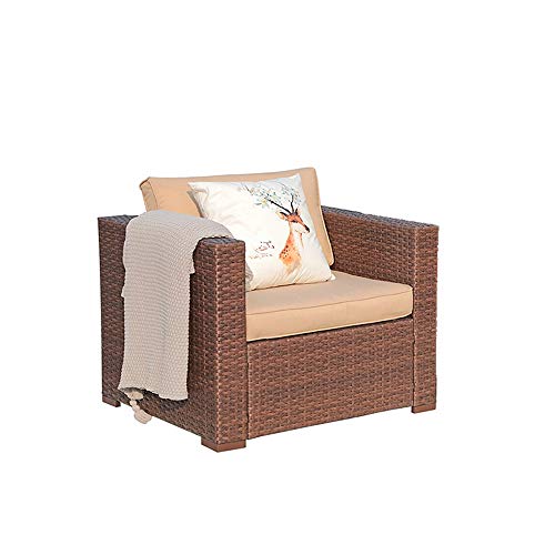 Super Patio Outdoor Chair, PE Wicker Rattan Patio Chair, All Weather Outdoor Furniture Armchair Sofa with Thick Beige Cushions, Steel Frame, Brown