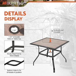 MIXPATIO Outdoor Patio Dining Table with Umbrella Hole, 4 Person Metal Square Table for Garden, Backyard and Porch