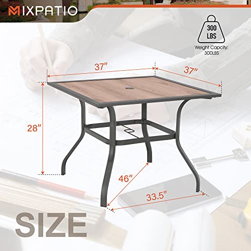 MIXPATIO Outdoor Patio Dining Table with Umbrella Hole, 4 Person Metal Square Table for Garden, Backyard and Porch