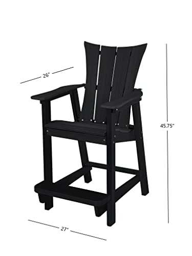 Phat Tommy Adirondack Double Set of 2 - Tall Bar Stool Chairs with Table - High Top, Counter Height Poly Furniture - Modern, Weather Resistant Balcony Chair for Pool, Patio, and Deck, Black