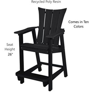 Phat Tommy Adirondack Double Set of 2 - Tall Bar Stool Chairs with Table - High Top, Counter Height Poly Furniture - Modern, Weather Resistant Balcony Chair for Pool, Patio, and Deck, Black