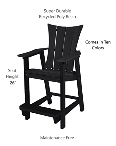 Phat Tommy Adirondack Double Set of 2 - Tall Bar Stool Chairs with Table - High Top, Counter Height Poly Furniture - Modern, Weather Resistant Balcony Chair for Pool, Patio, and Deck, Black