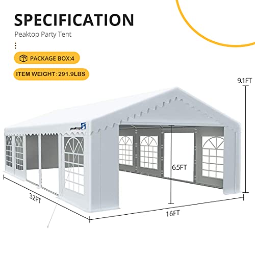 PEAKTOP OUTDOOR 16'X32' Party Tent Heavy Duty Wedding Party Tent Outdoor Patio Tent Outdoor Gazebo Event Shelter Canopy with Carry Bags