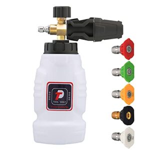 tool daily foam cannon, 1/4 inch quick connect, power washer foam cannon with 5 pressure washer nozzles,1 liter