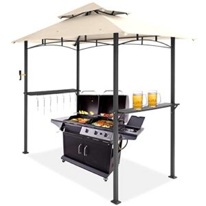 meway 8×5 grill gazebo 2-tiered outdoor bbq canopy tent, beige