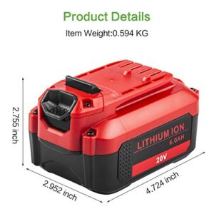 TREE.NB CMCB205 6000mAh 20V Battery Replacement for Craftsman V20 MAX Lithium Ion Battery CMCB204 CMCB202 CMCB201 CMCB104 CMES510 Cordless Power Tool Battery Only for Craftsman 20V Max V20 Series