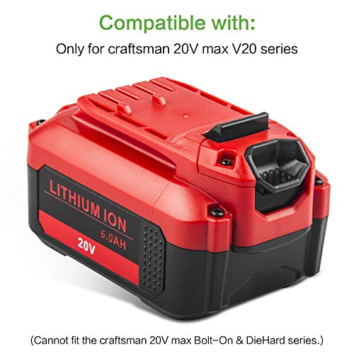 TREE.NB CMCB205 6000mAh 20V Battery Replacement for Craftsman V20 MAX Lithium Ion Battery CMCB204 CMCB202 CMCB201 CMCB104 CMES510 Cordless Power Tool Battery Only for Craftsman 20V Max V20 Series